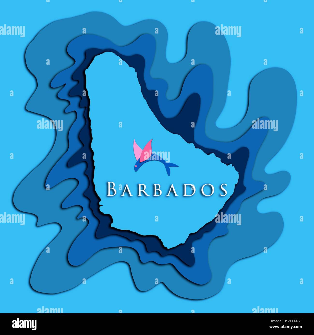 3D outline of the island of Barbados in a paper cut effect Stock Photo ...