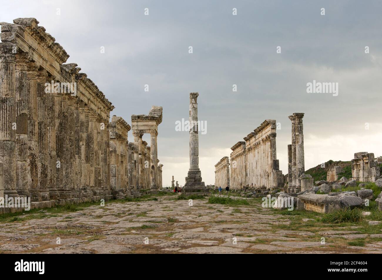 Apamea Syria, ancient ruins with famous colonnade before damage in the ...