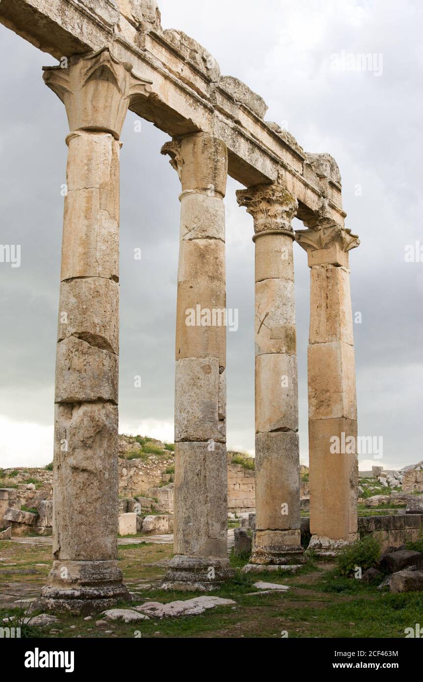 Apamea Syria, ancient ruins with famous colonnade before damage in the ...