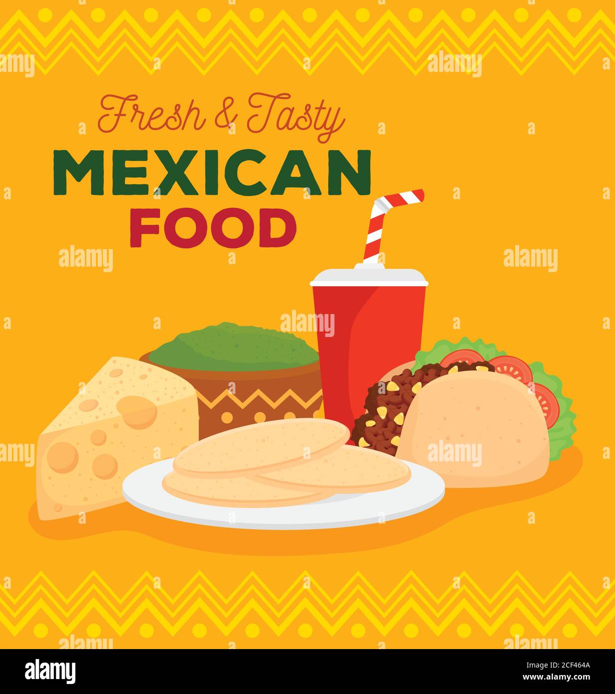 mexican food fresh and tasty poster with taco and delicious ingredients ...