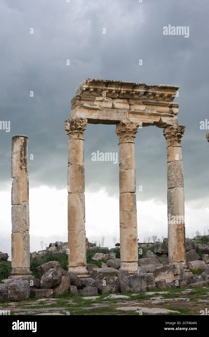 Apamea Syria, ancient ruins with famous colonnade before damage in the ...