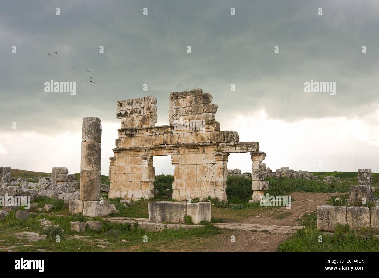 Apamea Syria, ancient ruins with famous colonnade before damage in the ...
