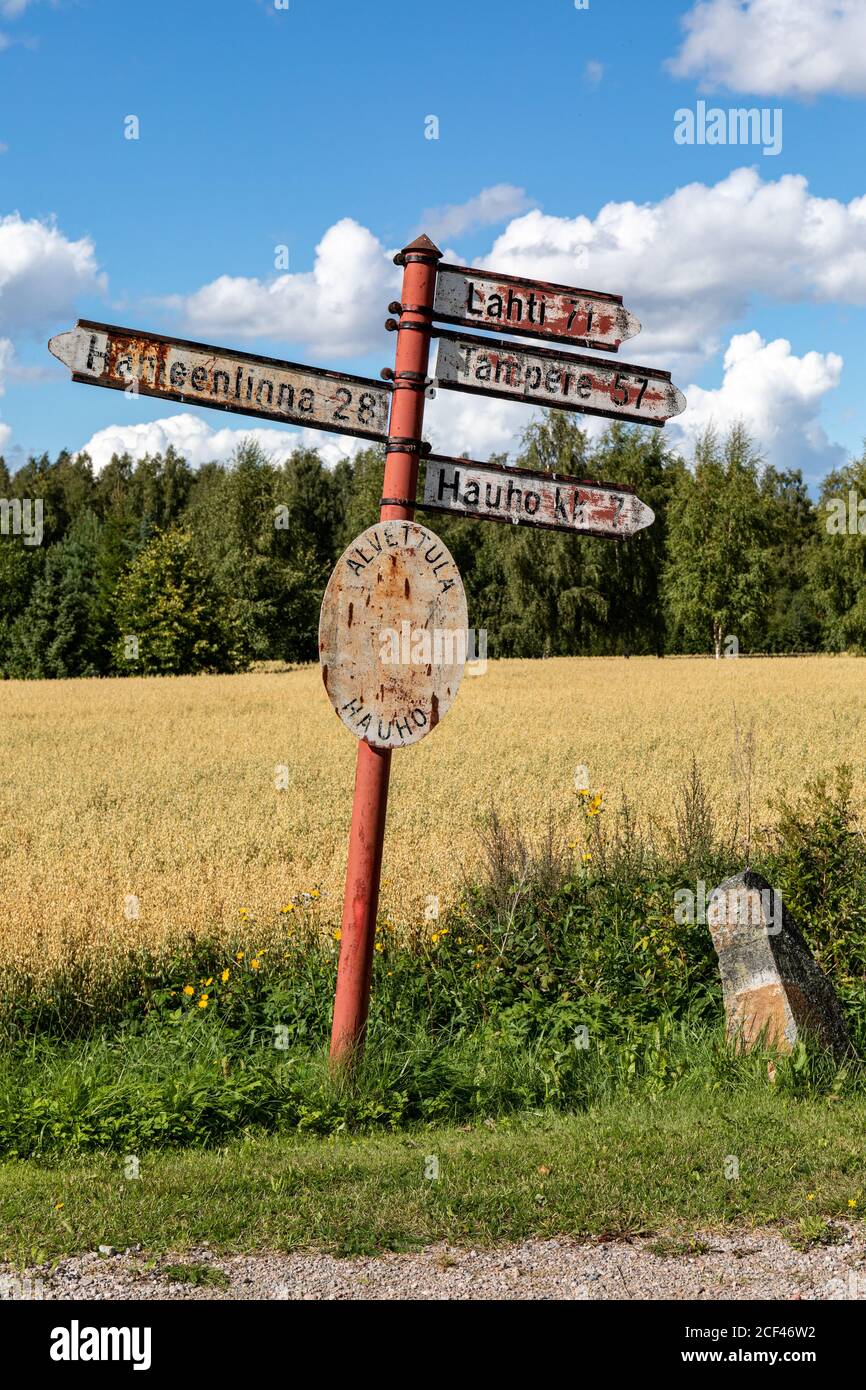 Old direction and distance signs in Alvettula, Hauho, Finland Stock ...