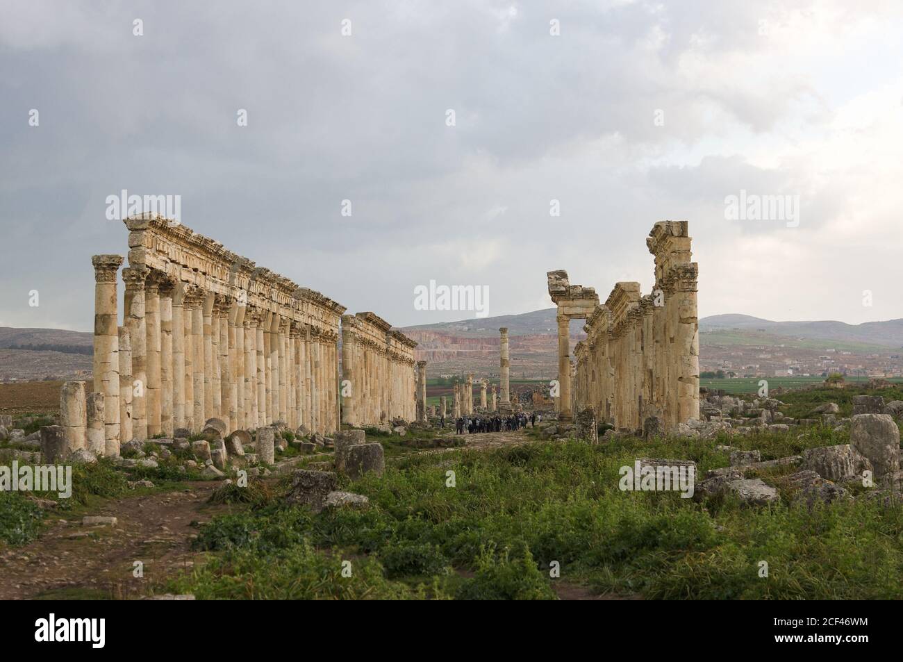 Apamea Syria, ancient ruins with famous colonnade before damage in the ...