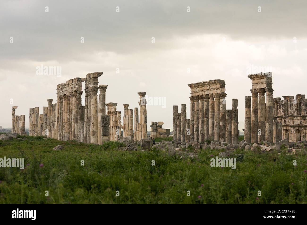 Apamea Syria, ancient ruins with famous colonnade before damage in the ...