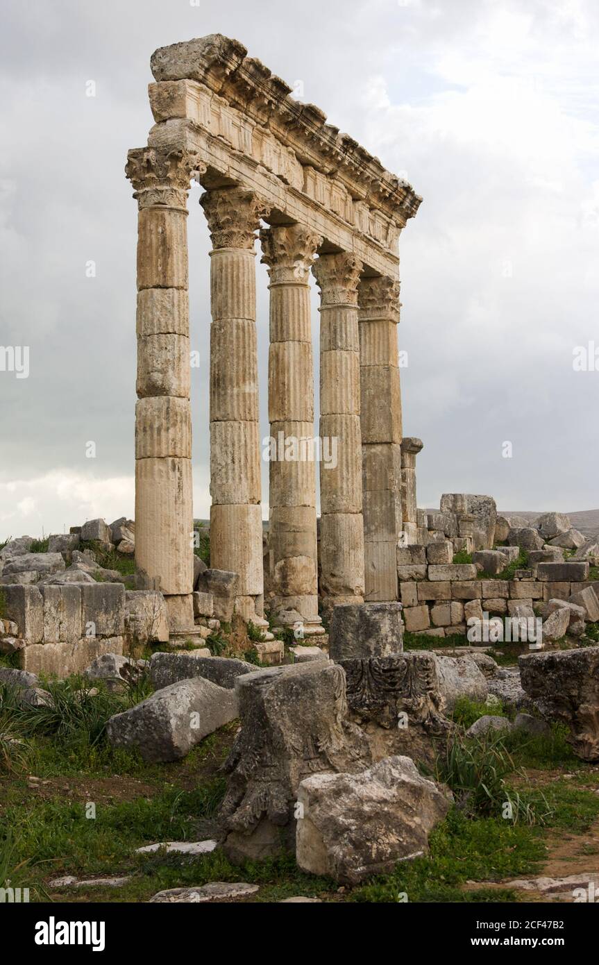 Apamea Syria, ancient ruins with famous colonnade before damage in the ...