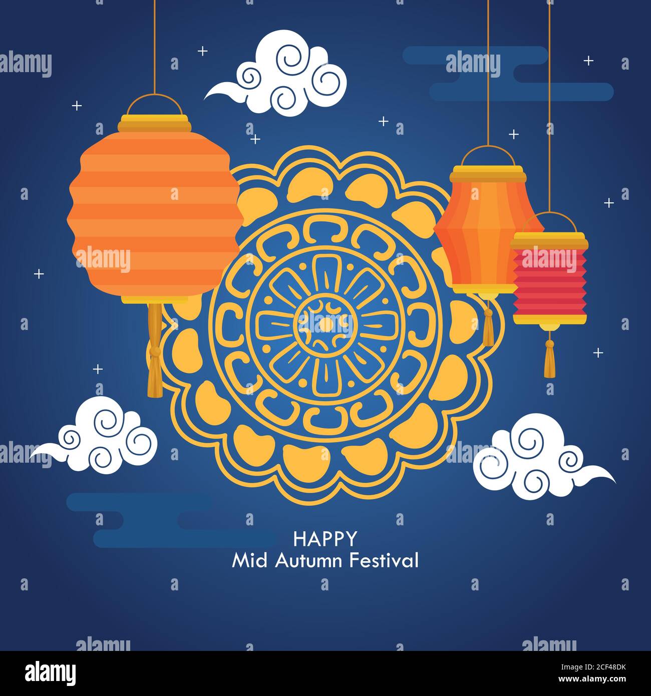 chinese mid autumn festival with mooncake and lanterns hanging Stock ...