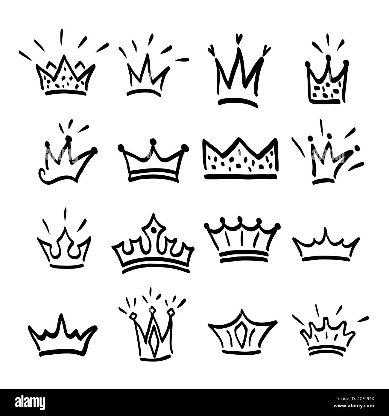 Crown logo graffiti hand drawn icon. Black elements isolated on white ...