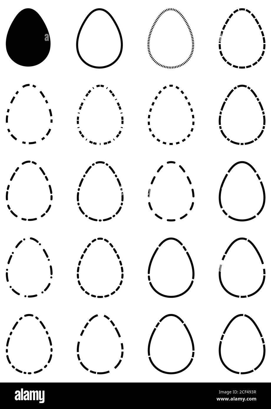 Easter eggs with dotted lines. Egg black silhouette. Vector ...