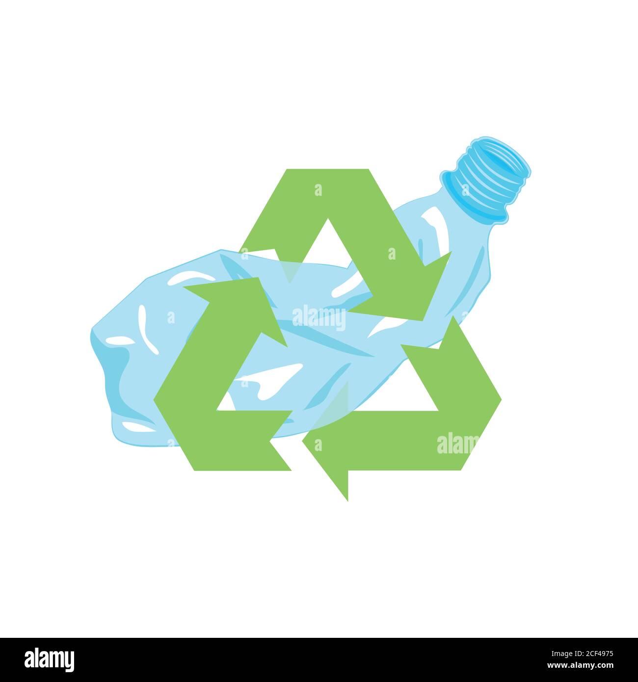 Recycle sign with crumpled plastic bottle isolated on a white ...