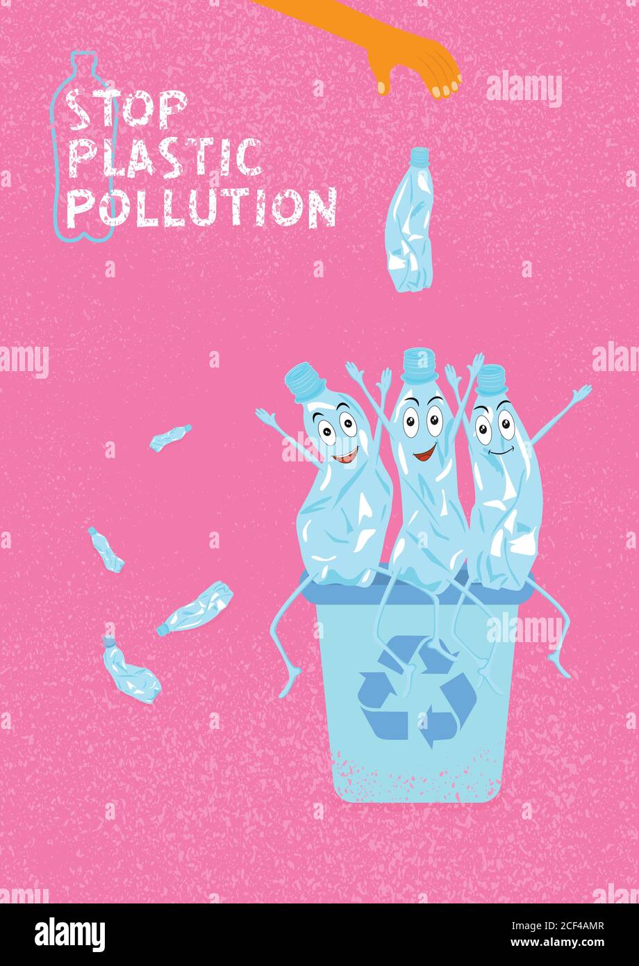 Stop plastic pollution. Ecological concept poster with funny characters ...