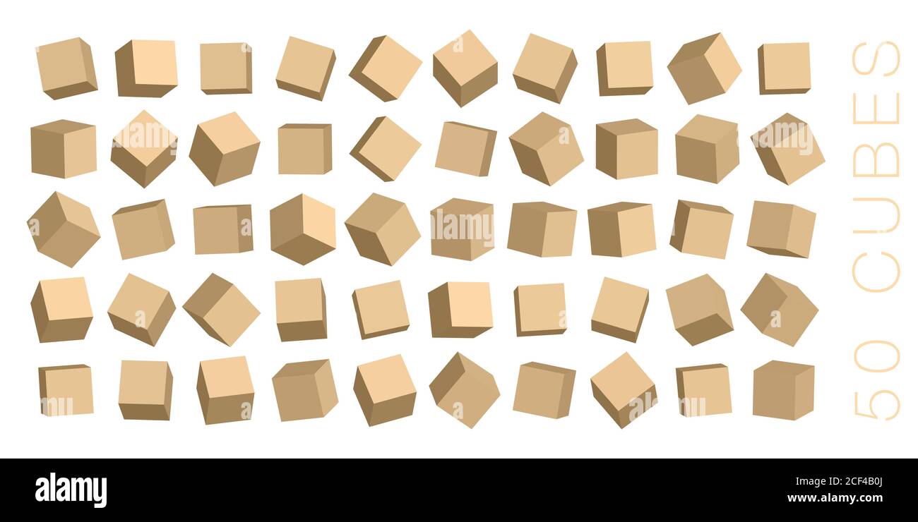 Set of brown 3D cubes pack isolated on white background. Different ...