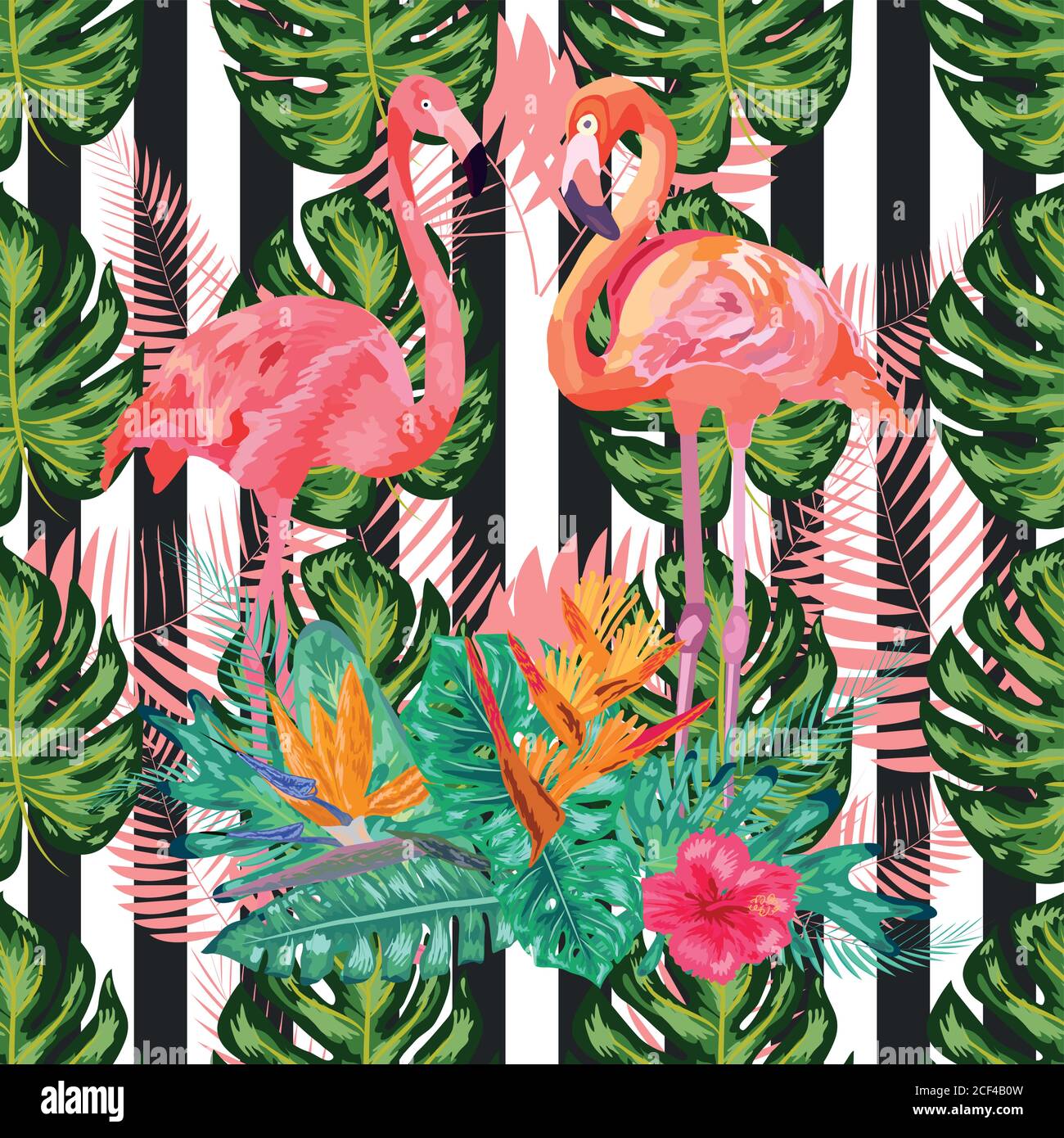 Seamless pattern with dark blue grunge stripes and pink flamingo. Pink ...