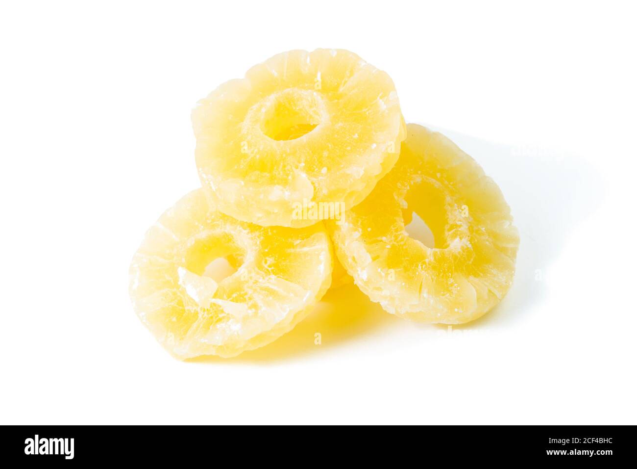 Dried candied pineapple rings isolated on white background. Front views ...