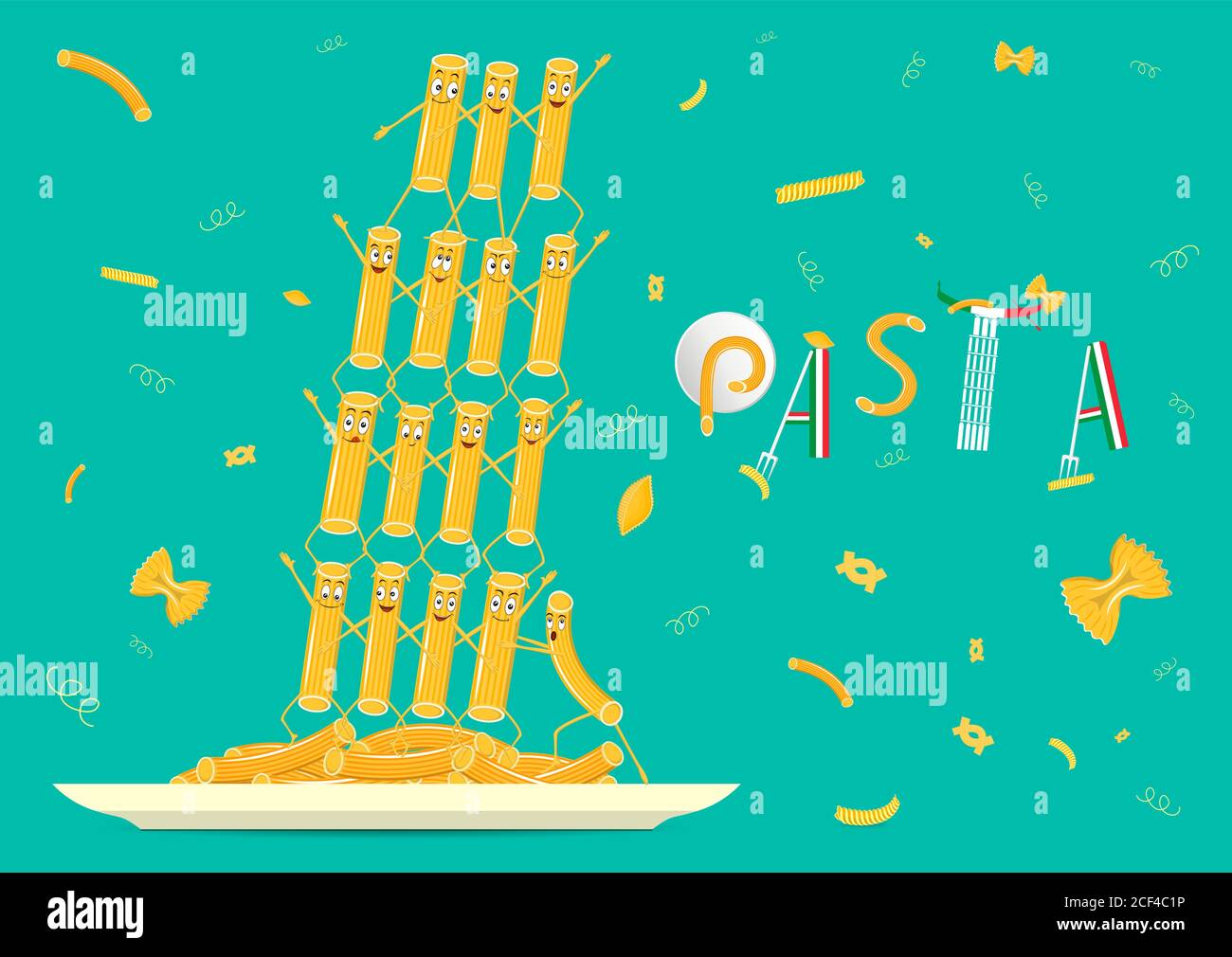 Pasta on a plate vector. Funny, cartoon pasta on a plate. Cartoon ...