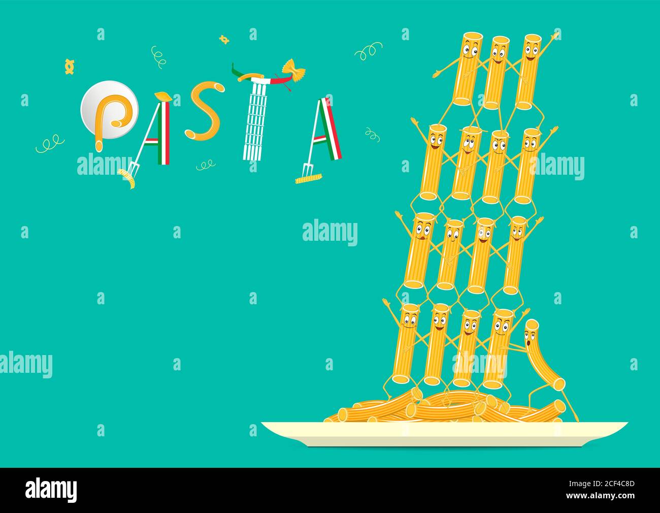 Pasta on a plate vector. Funny, cartoon pasta on a plate. Cartoon ...