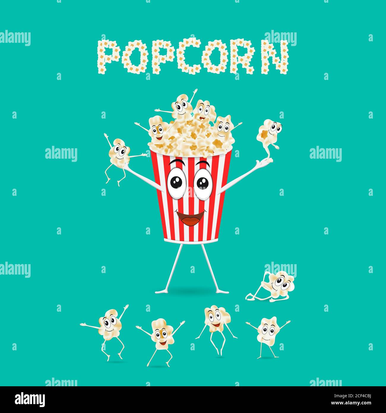 Cartoon happy cute popcorn character for fastfood design. Popcorn ...
