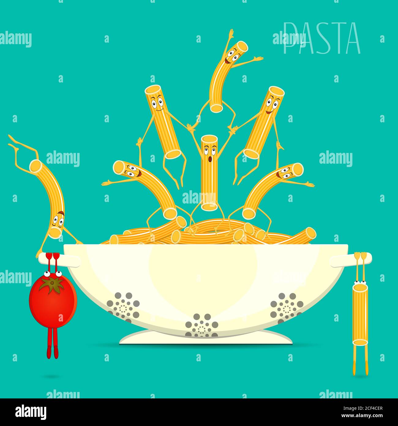 The illustration on the theme of pasta. Characters in the form of pasta ...