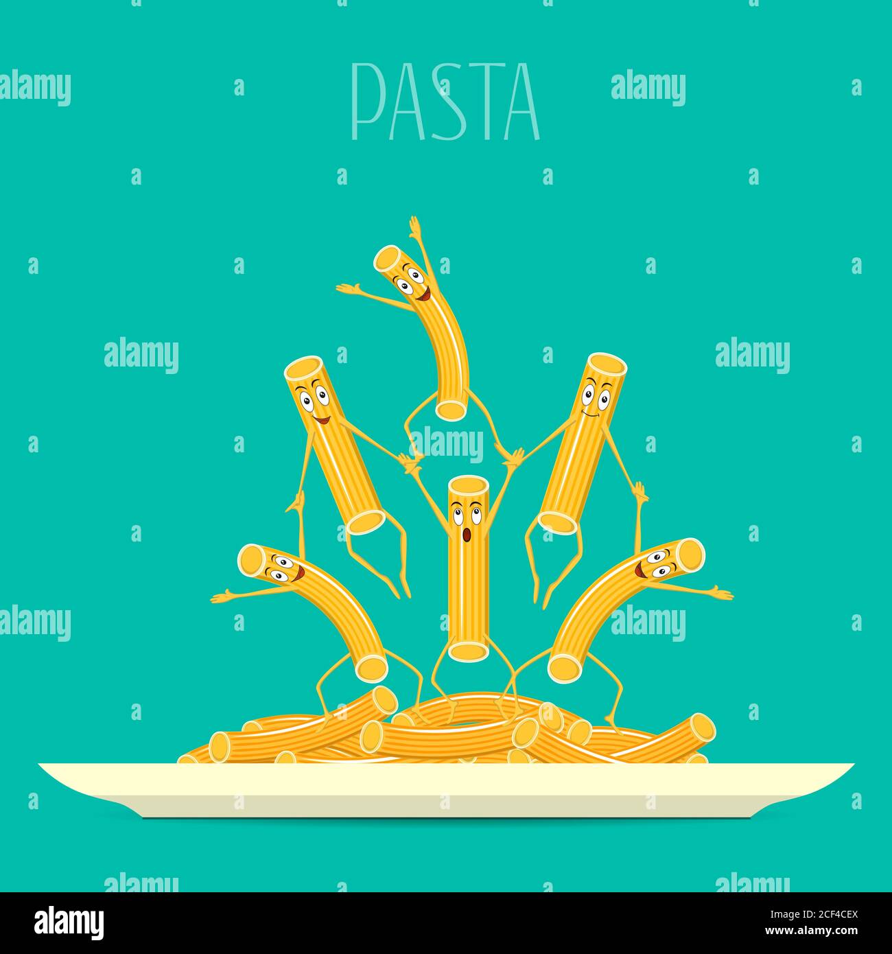 Pasta on a plate vector. Funny, cartoon pasta on a plate. Cartoon ...