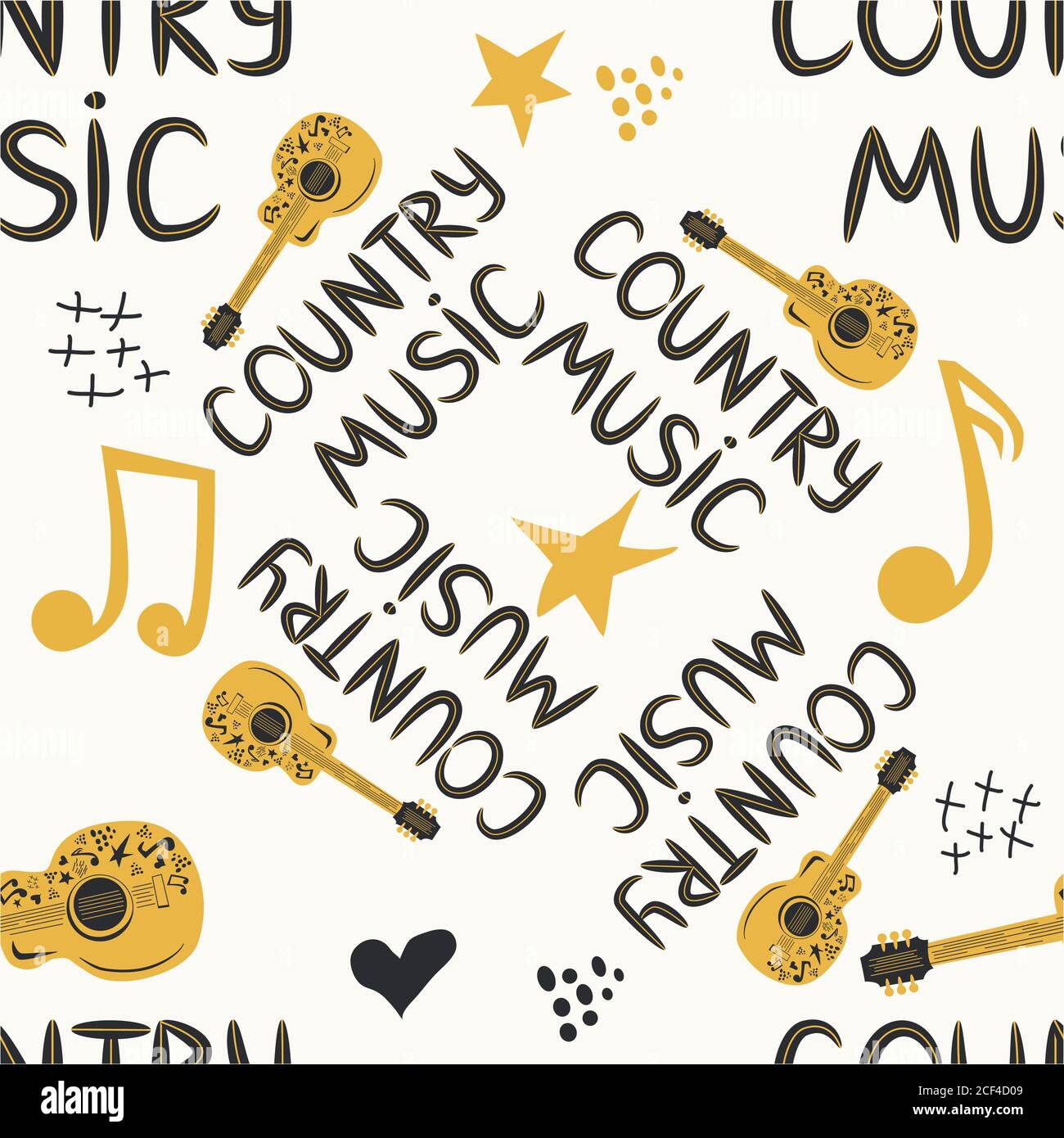 hand-drawn musical seamless pattern with the inscription country music ...