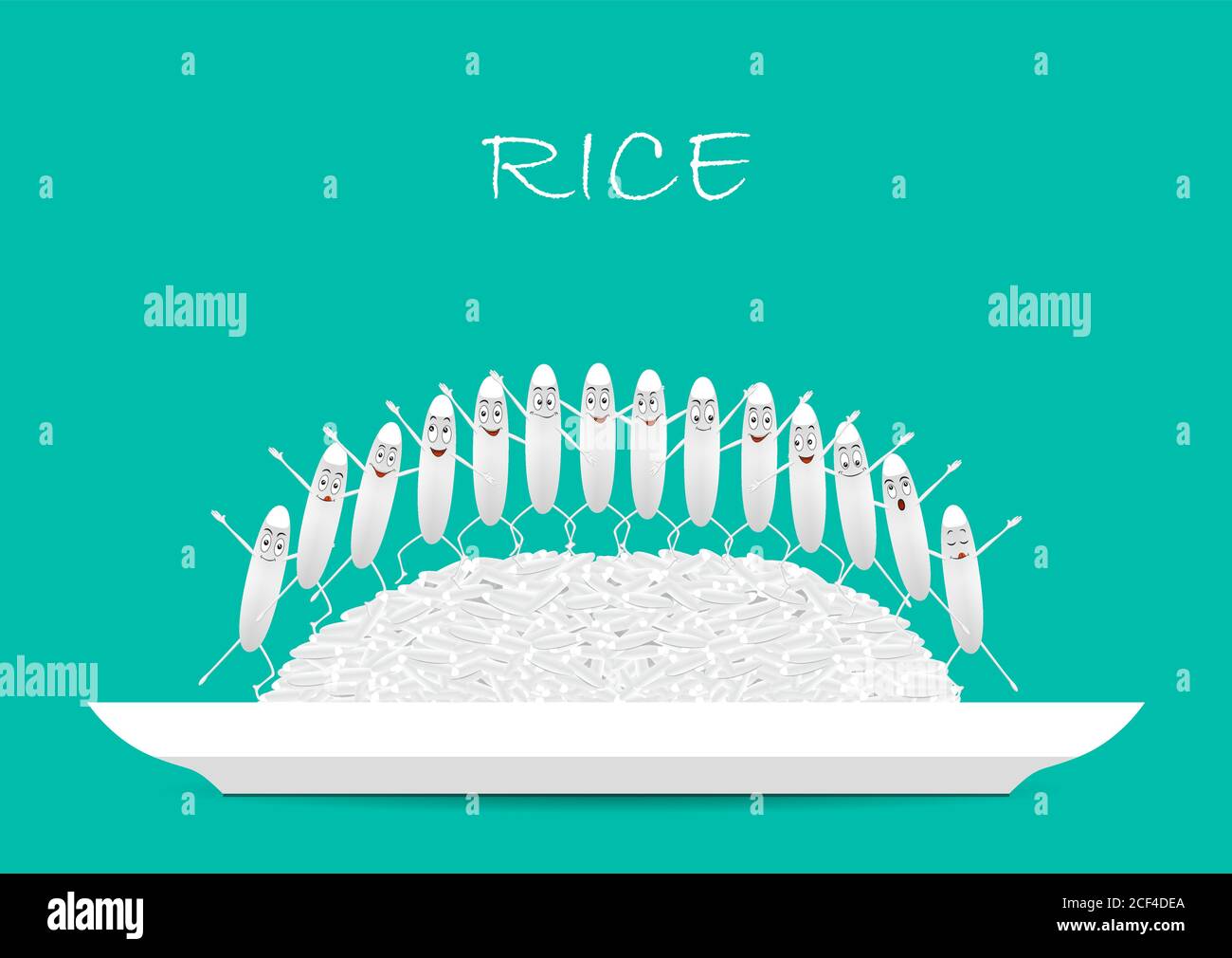 Rice vector. Funny rice on a plate. Cartoon characters smiling and ...