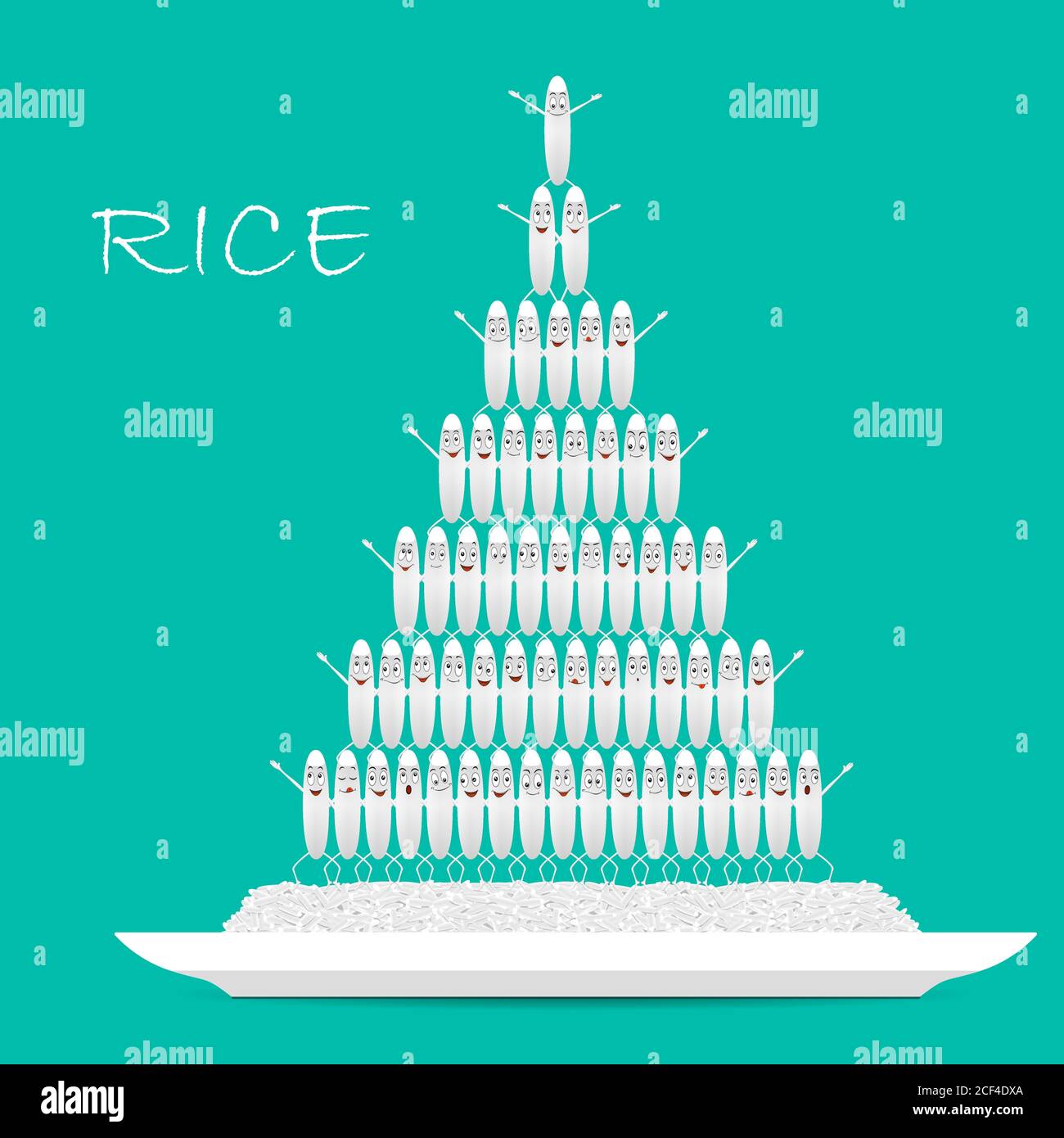Rice. Funny rice on a plate. Cartoon characters smiling and laughing ...