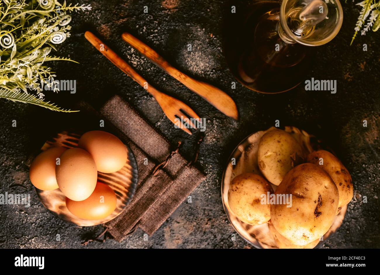 Table with products for food making Stock Photo - Alamy