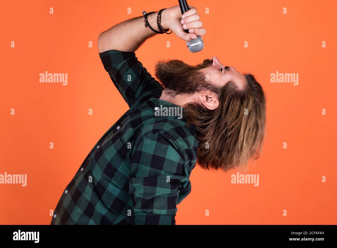 full of emotions. bearded man. concept of music. he is rock star ...