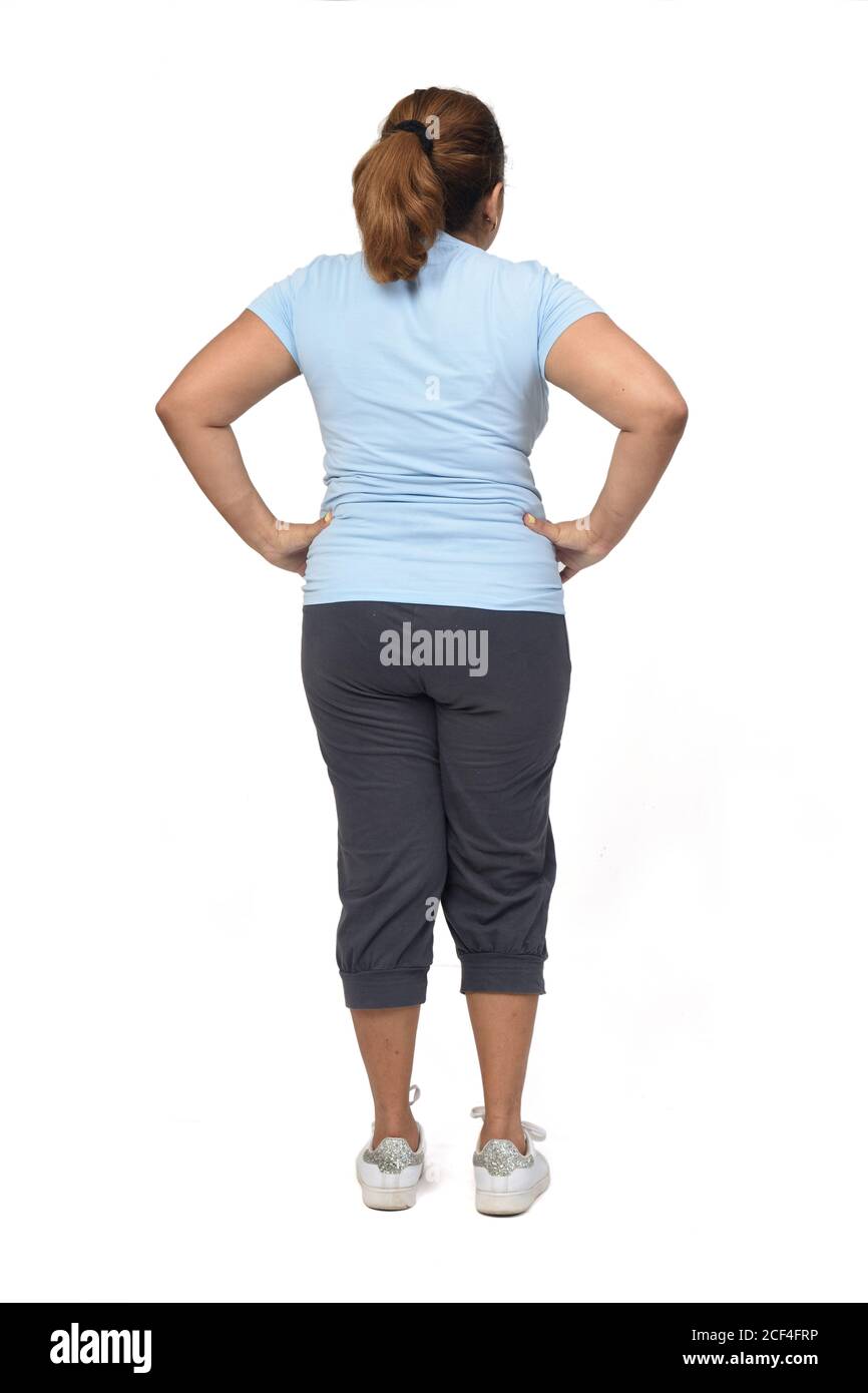 back view of a woman on white background, hands on hip Stock Photo - Alamy