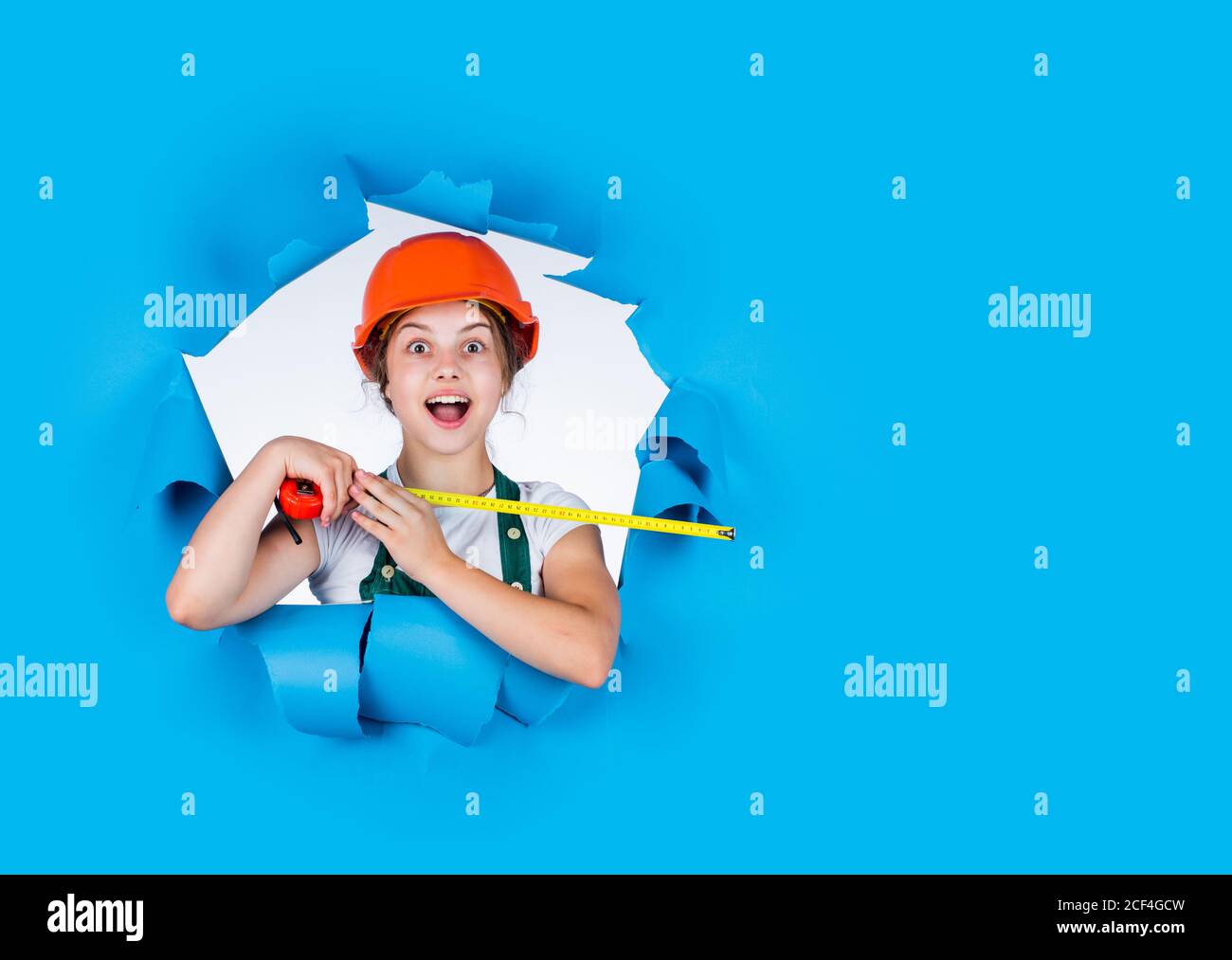 construction worker with tape measure. Cute kid as a construction ...