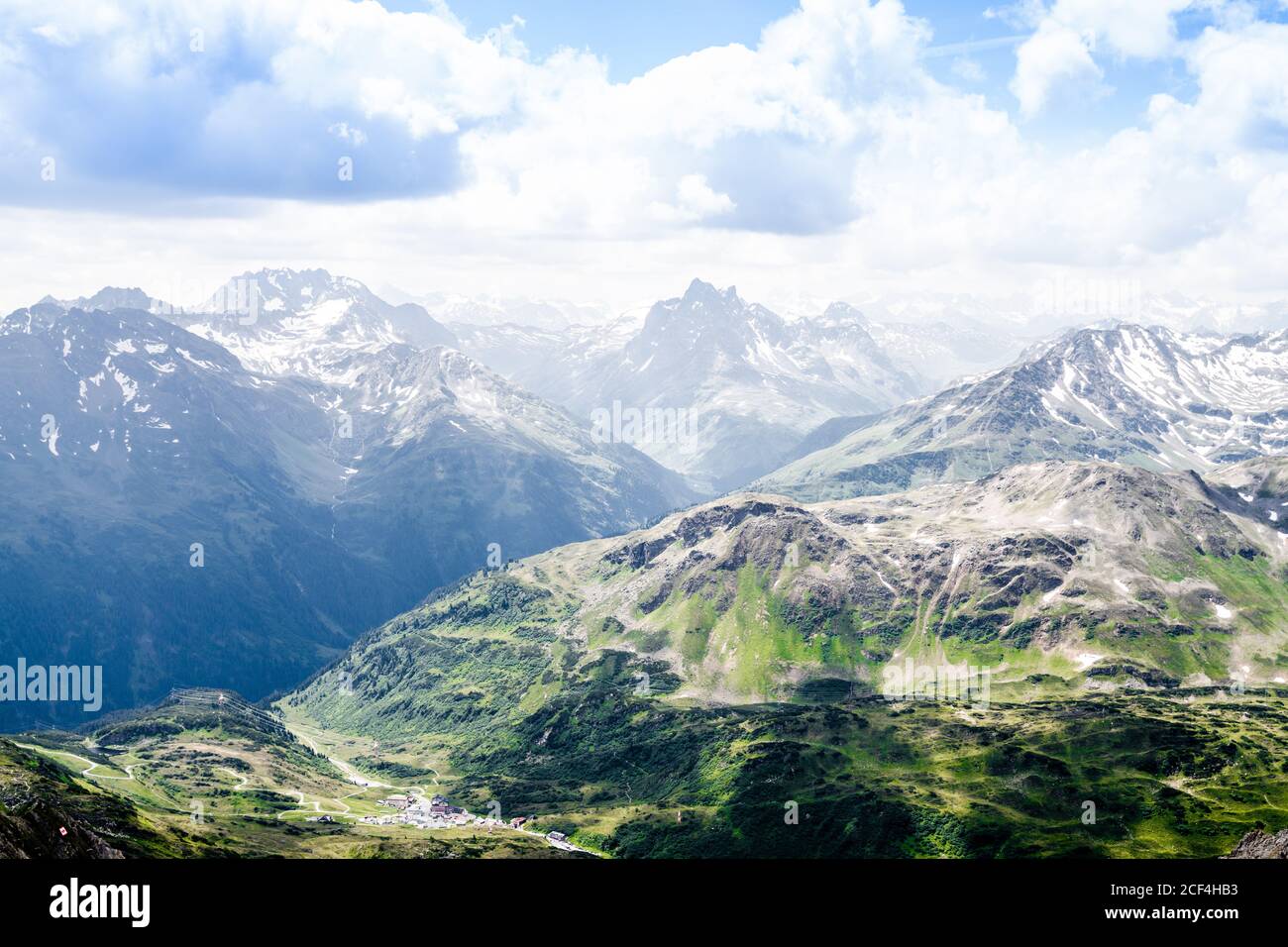 Alps Mountains. Alpine Austria Mountain With Clouds Stock Photo - Alamy