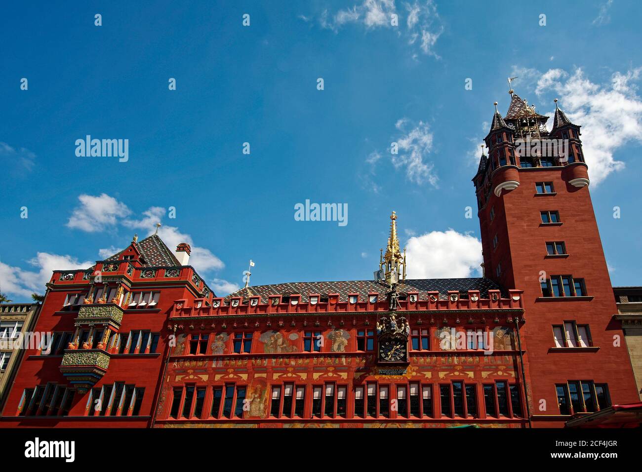 Rathaus, City Hall, ornate red building, painted facade, frescoes ...