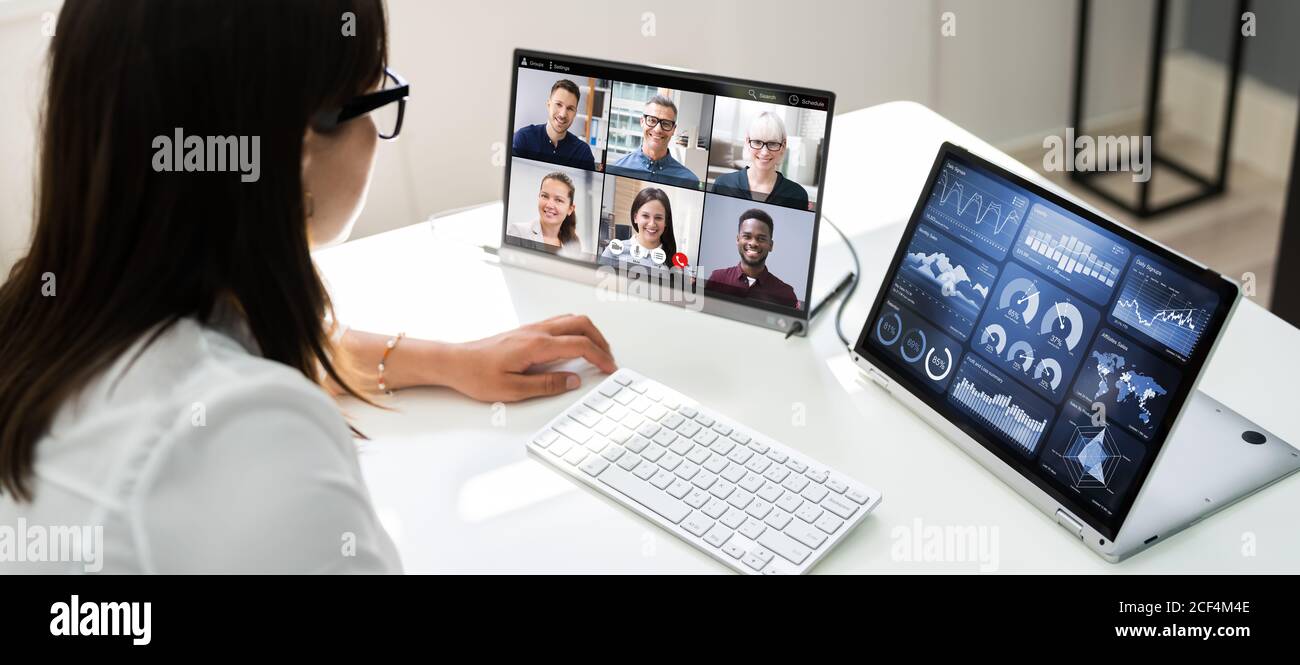 Watching Video Conference Business Webinar On Computer Stock Photo - Alamy