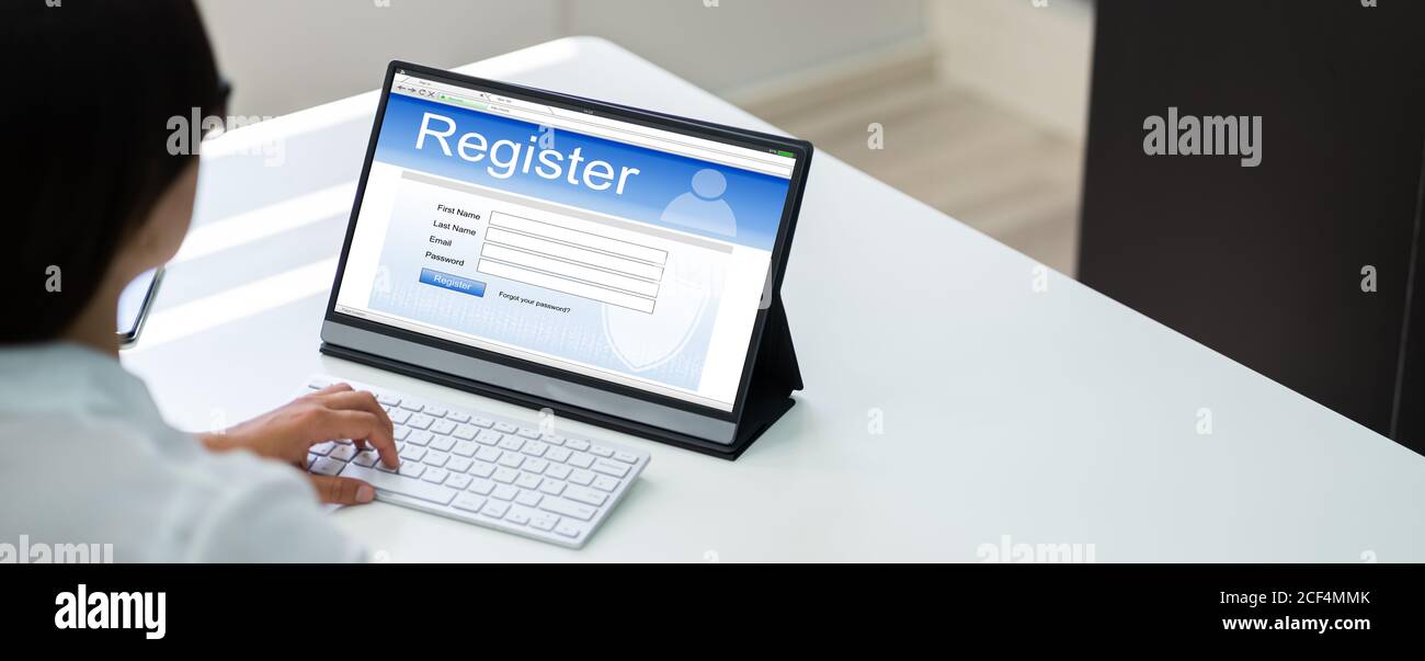 Online Web Registration Form On Website Using Laptop Stock Photo - Alamy