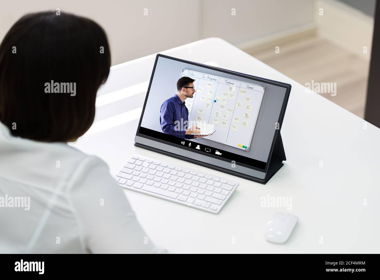 Virtual Training Meeting Webinar. Tutorial Session Using Tablet Stock ...