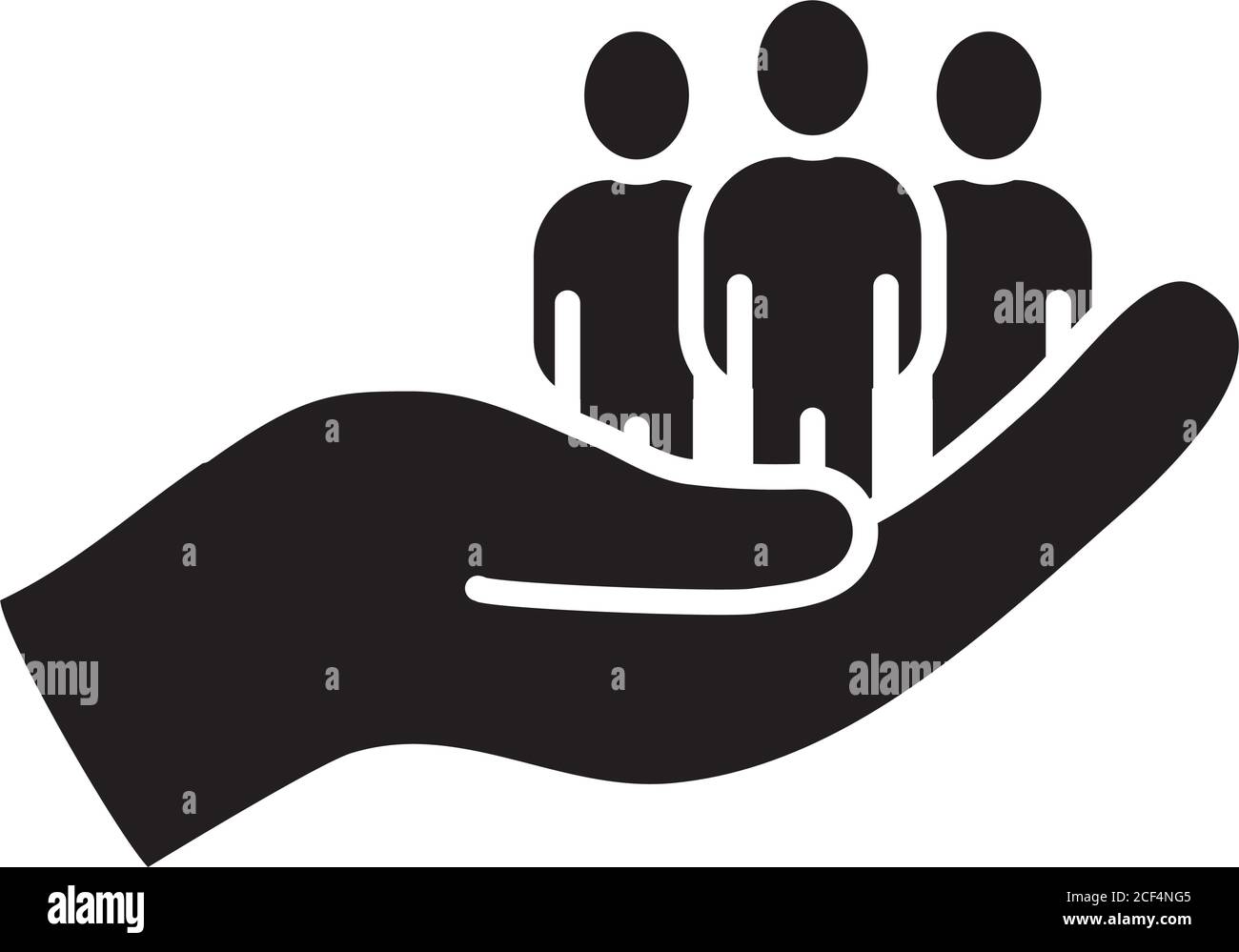 pictogram people standing on a hand icon over white background ...