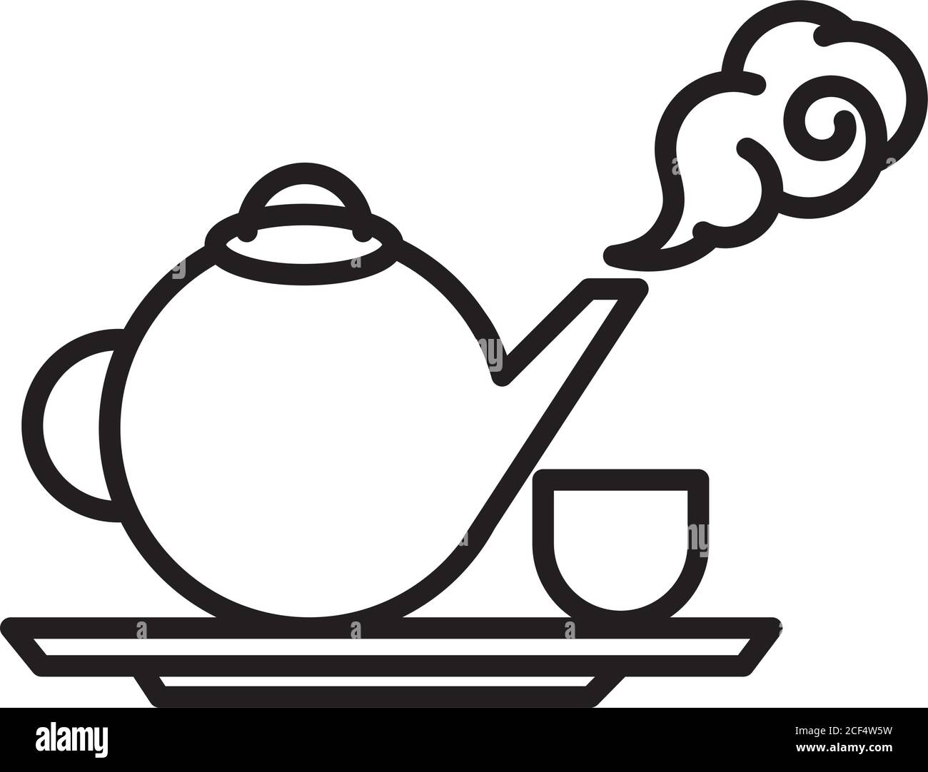 teapot and cup smoke aroma cartoon linear style icon vector ...