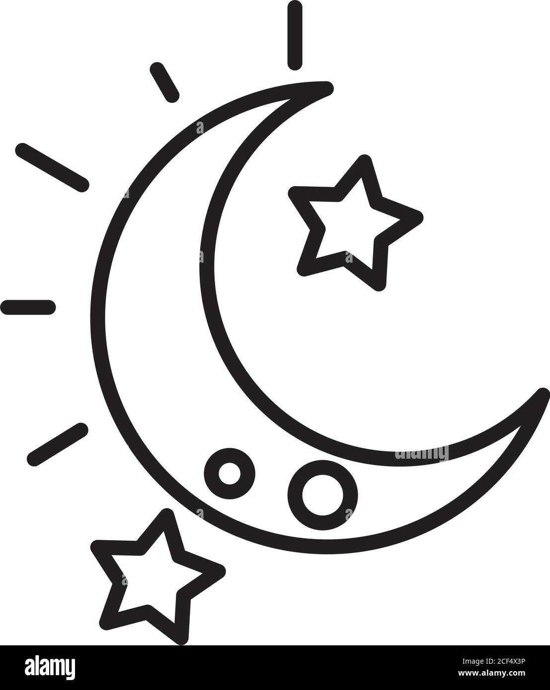 night half moon stars sky white background linear style icon vector ...