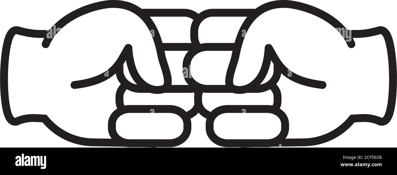 Two clenched fists bumping together icon over white background, line ...