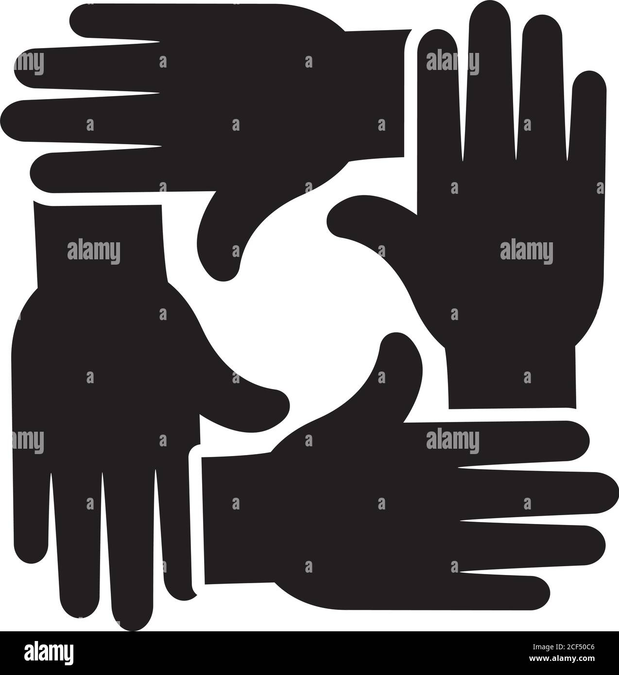 four hands together icon over white background, silhouette style ...