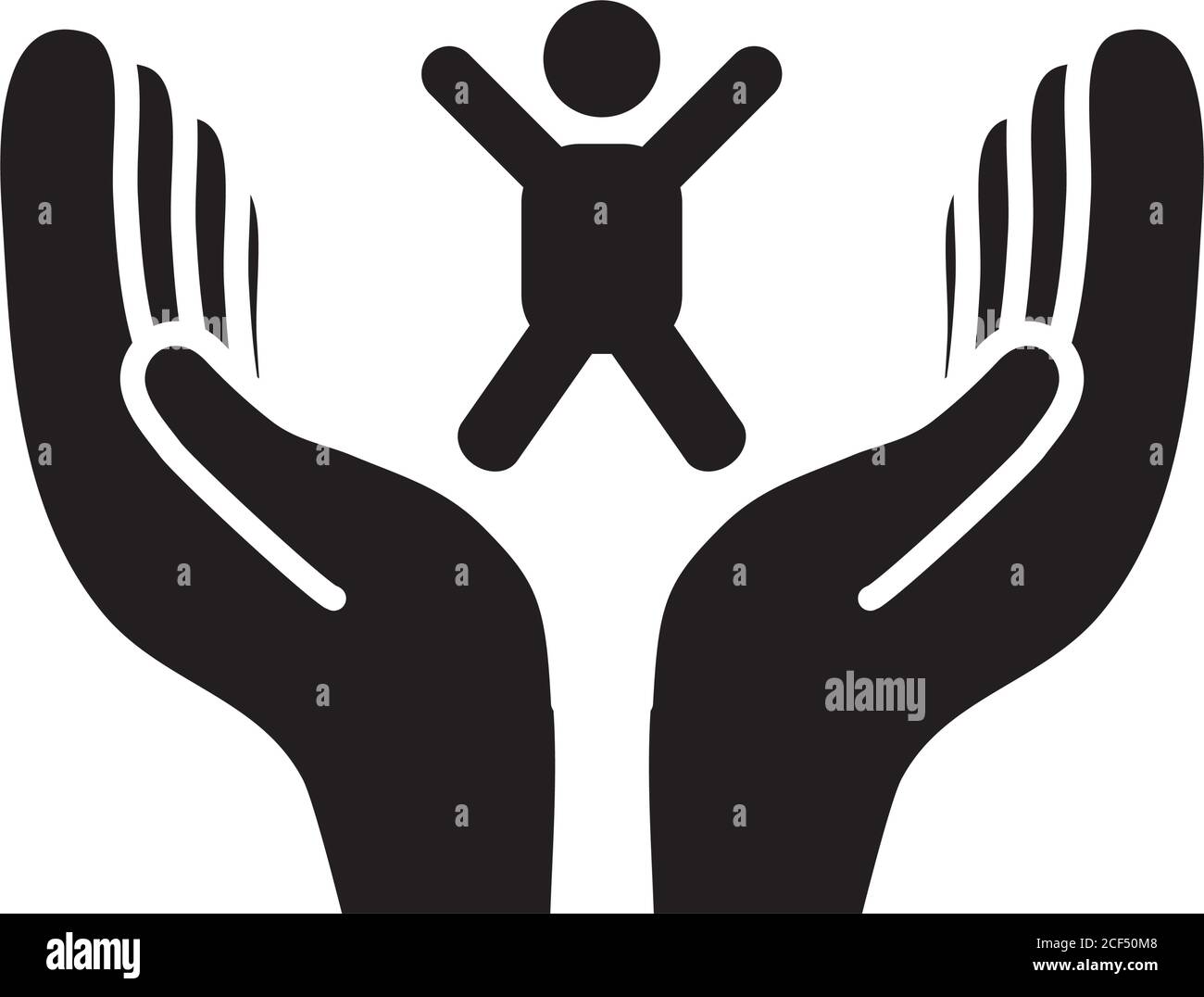 pictogram man jumping and two hands over white background, silhouette ...