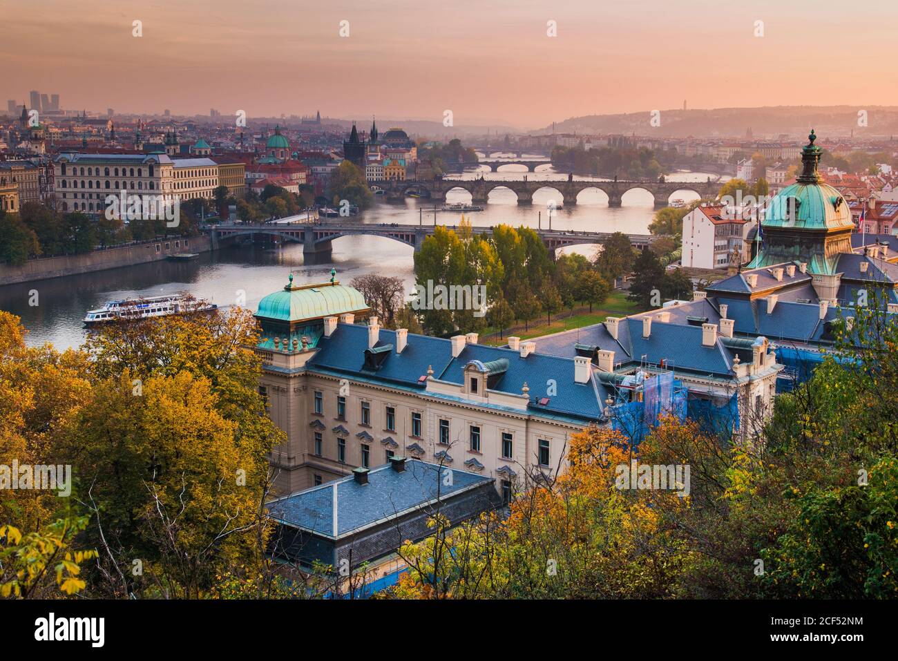 View Over Straka Academy to the Bridges of Prague on Sunset Stock Photo ...