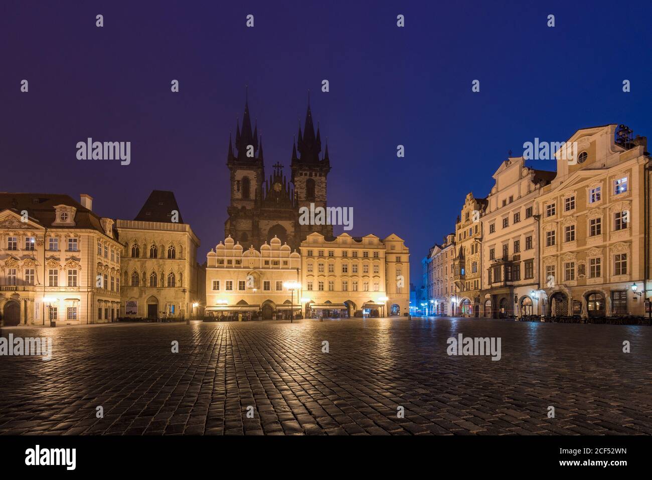 Empty Prague historical old town square at night Stock Photo - Alamy