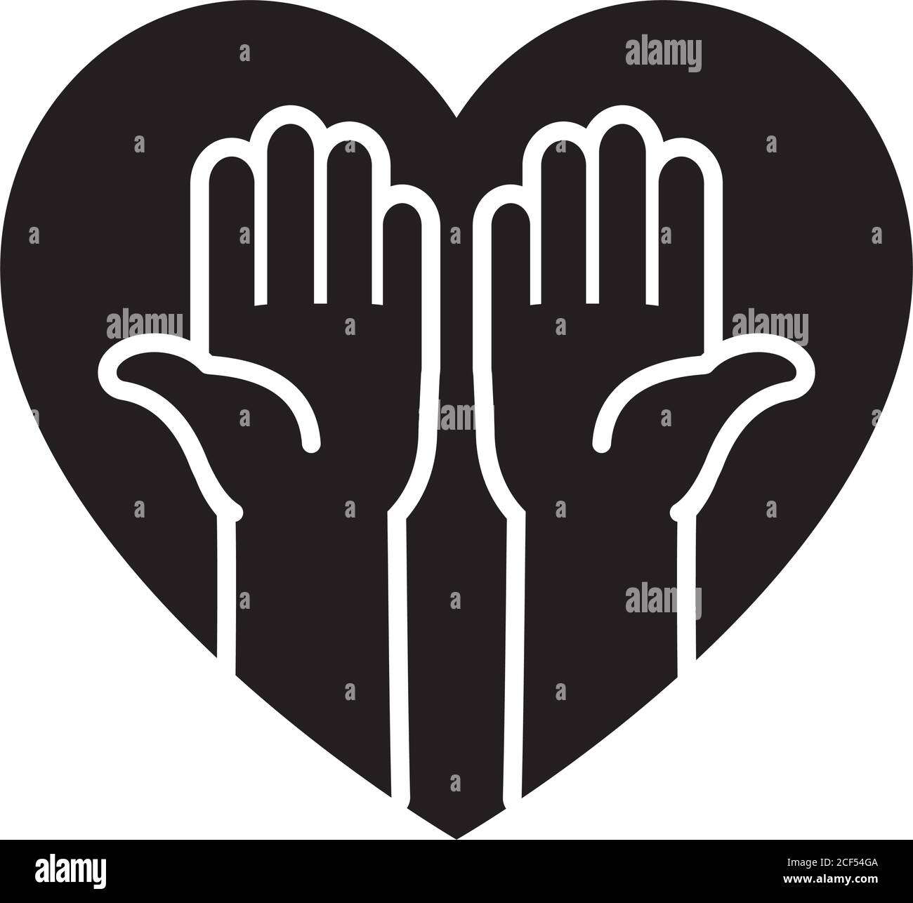heart with open hands icon over white background, silhouette style ...