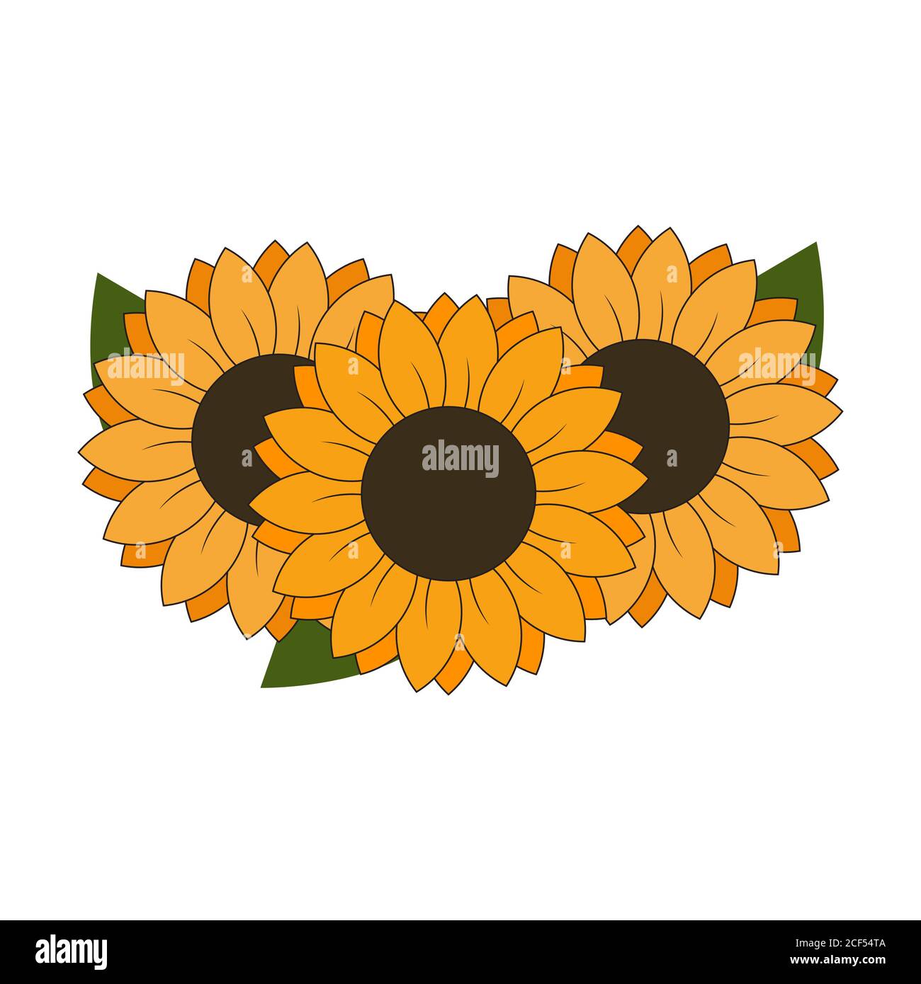 Three Sunflowers with leaves design element vector illustrarion Stock ...