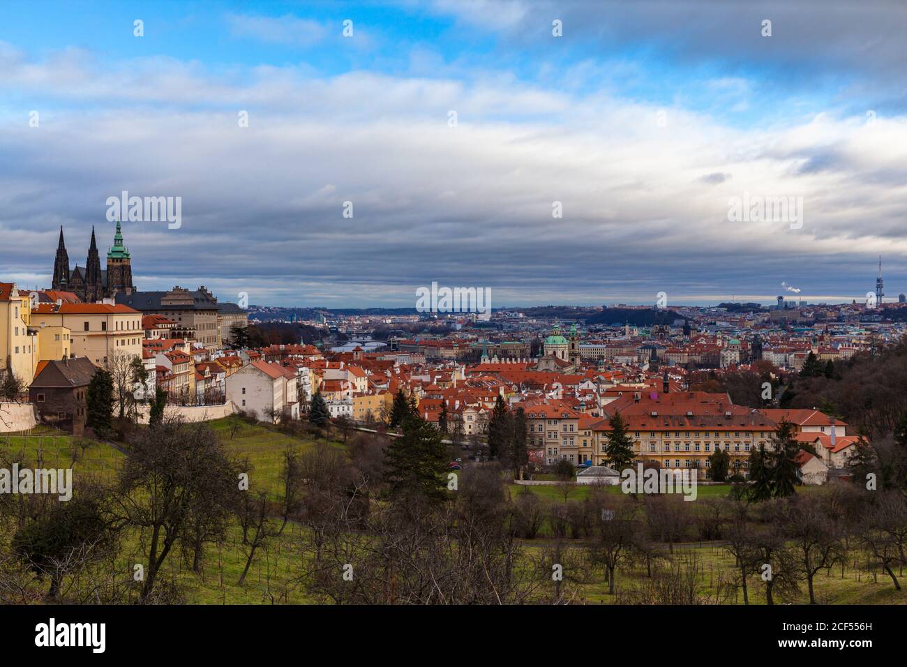 Panorama aerial view of Prague cityscape and skyline with Prague Castle ...