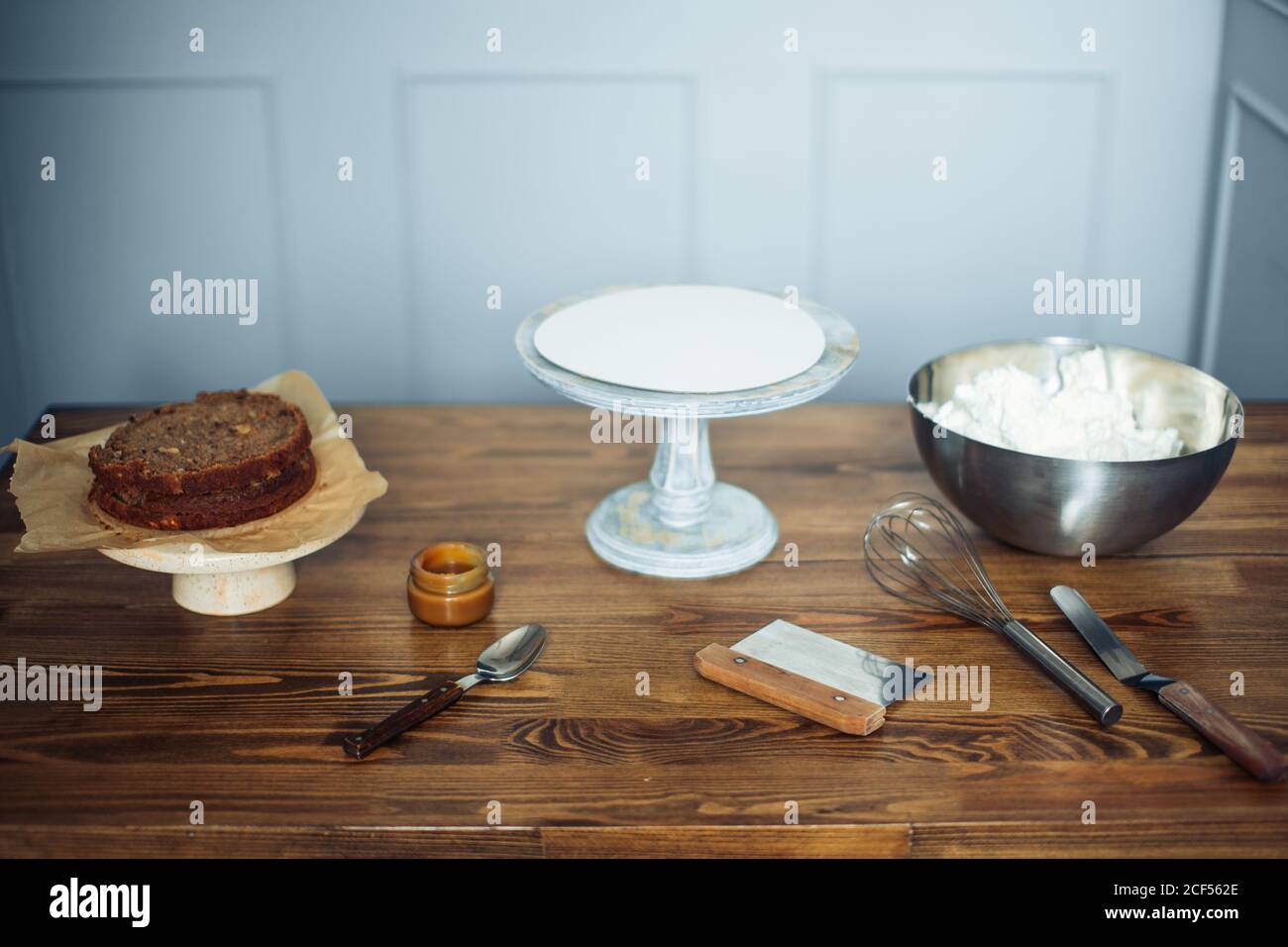 Cake making, preparation workplace Stock Photo - Alamy