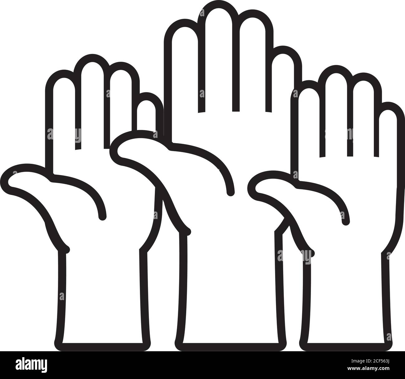 open hands up icon over white background, line style, vector ...