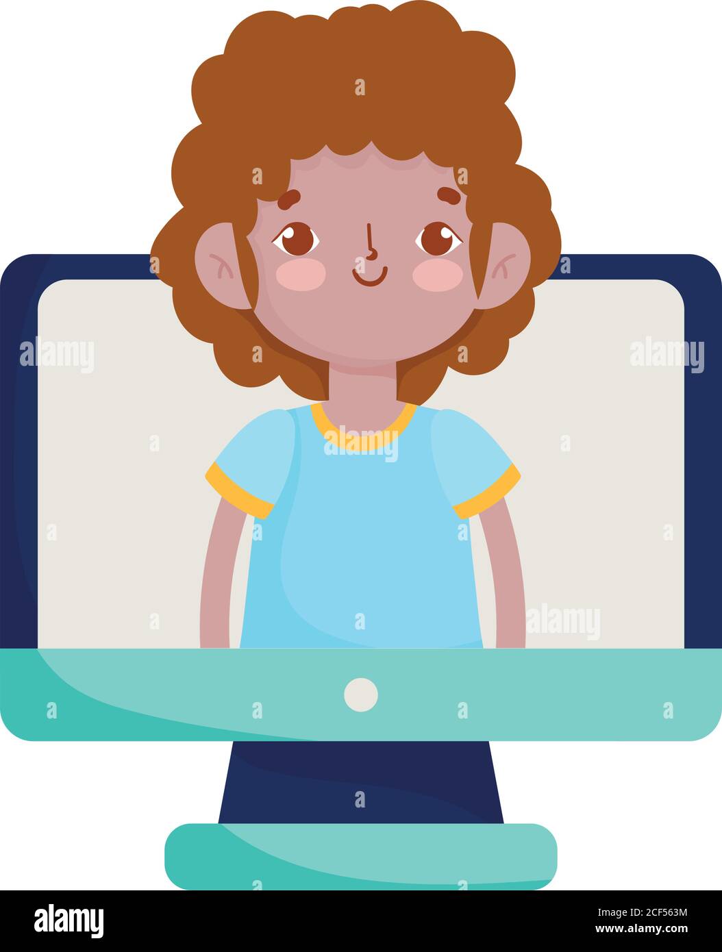 school, computer and boy video class, isolated icon white background ...