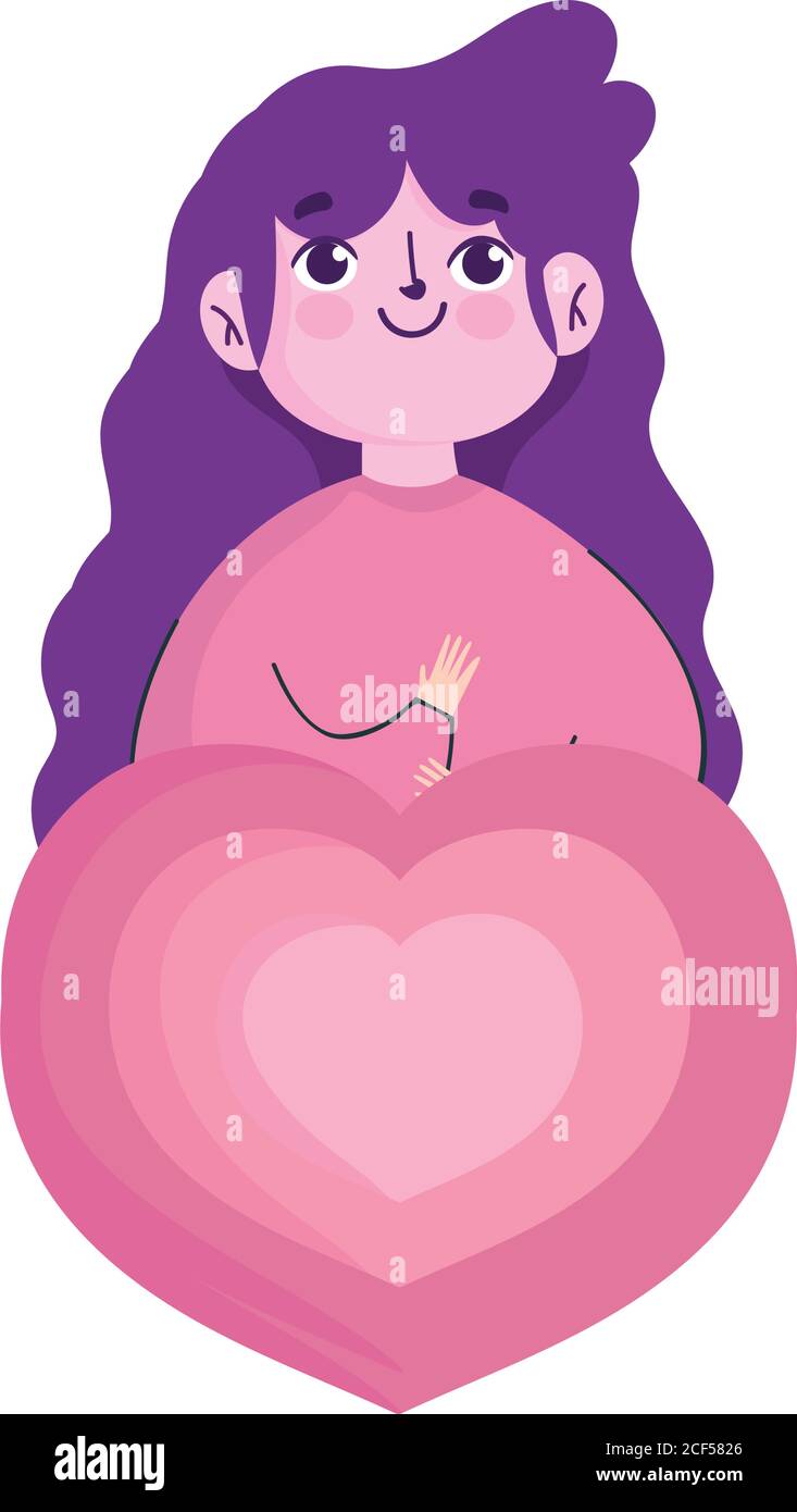 cute girl with hearts love romantic isolated design icon vector and ...